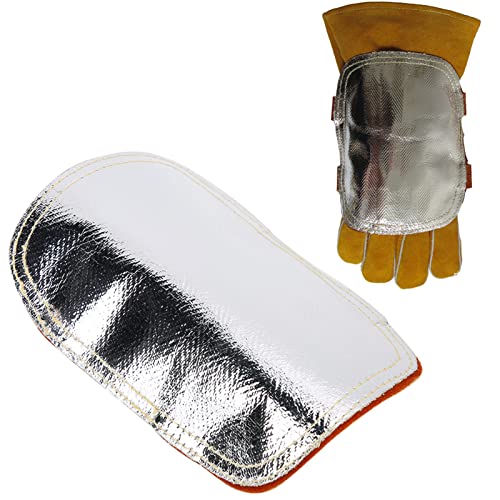 Dioche High Temperature Hand Guard Shield, Anti High Heat Transfer Flow Hand Guard Gloves Heat Shield Split Leather Leather Aluminized Back Weld Hand Pad