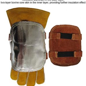 Dioche High Temperature Hand Guard Shield, Anti High Heat Transfer Flow Hand Guard Gloves Heat Shield Split Leather Leather Aluminized Back Weld Hand Pad