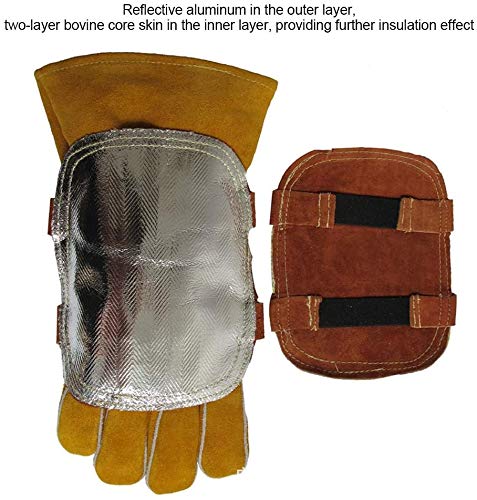 Dioche High Temperature Hand Guard Shield, Anti High Heat Transfer Flow Hand Guard Gloves Heat Shield Split Leather Leather Aluminized Back Weld Hand Pad