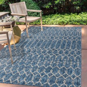 jonathan y smb108b-3 ourika moroccan geometric textured weave indoor outdoor -area rug, bohemian, rustic, scandinavian easy-cleaning,bedroom,kitchen,backyard,patio,non shedding, navy/light gray, 3 x 5