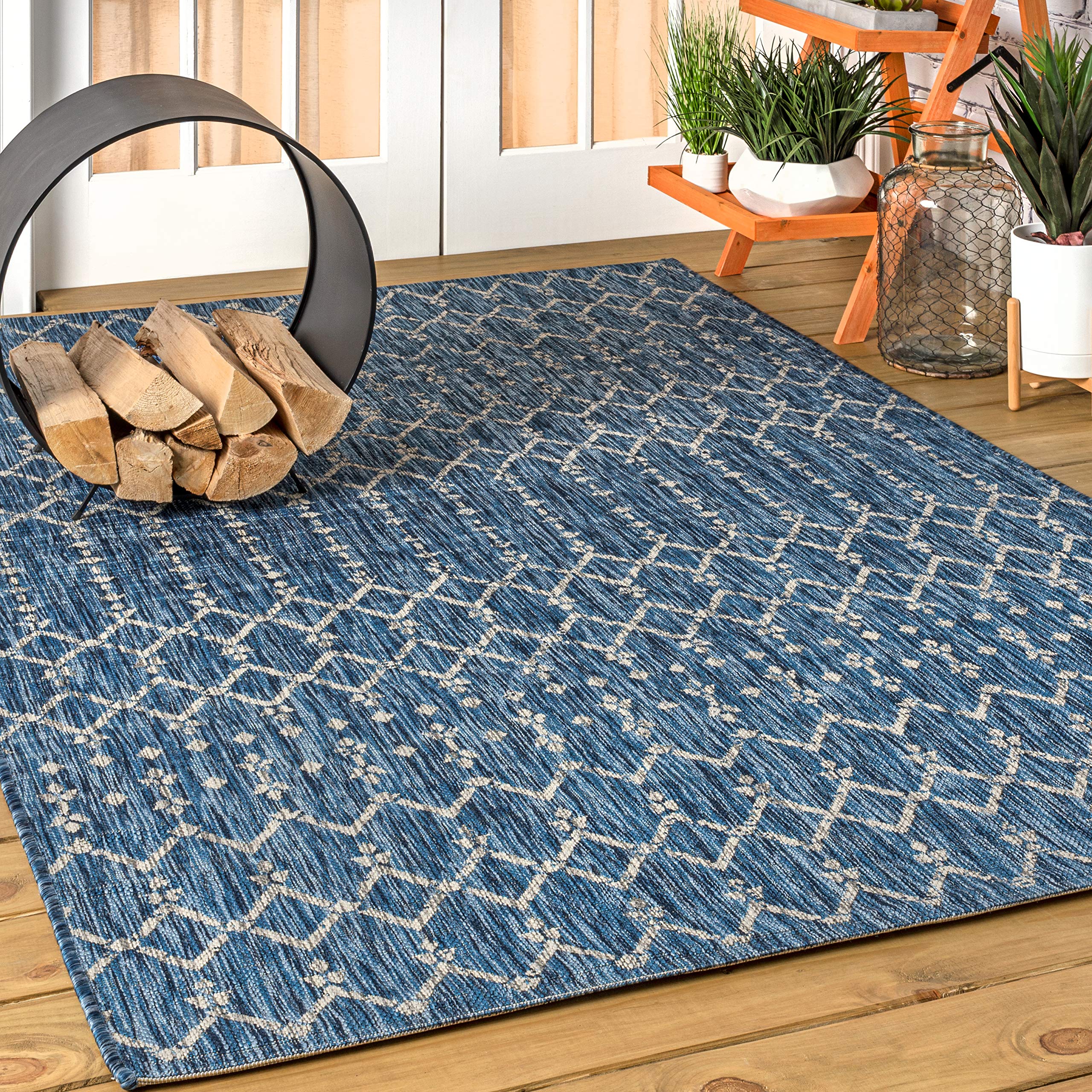 JONATHAN Y SMB108B-3 Ourika Moroccan Geometric Textured Weave Indoor Outdoor -Area Rug, Bohemian, Rustic, Scandinavian Easy-Cleaning,Bedroom,Kitchen,Backyard,Patio,Non Shedding, Navy/Light Gray, 3 X 5