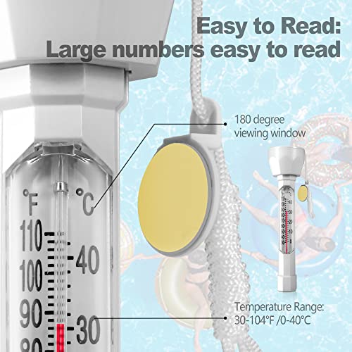 Kingsource Large Floating Pool Thermometer, Water Temperature Thermometers with String for Outdoor & Indoor Swimming Pools, Spas, Hot Tubs,Fish Ponds Thermometer Floating Easy Read