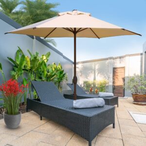 Abba Patio 9ft Patio Umbrella Outdoor Umbrella Patio Market Table Umbrella with Push Button Tilt and Crank for Garden, Lawn, Deck, Backyard & Pool, Beige