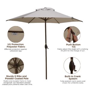 Abba Patio 9ft Patio Umbrella Outdoor Umbrella Patio Market Table Umbrella with Push Button Tilt and Crank for Garden, Lawn, Deck, Backyard & Pool, Beige