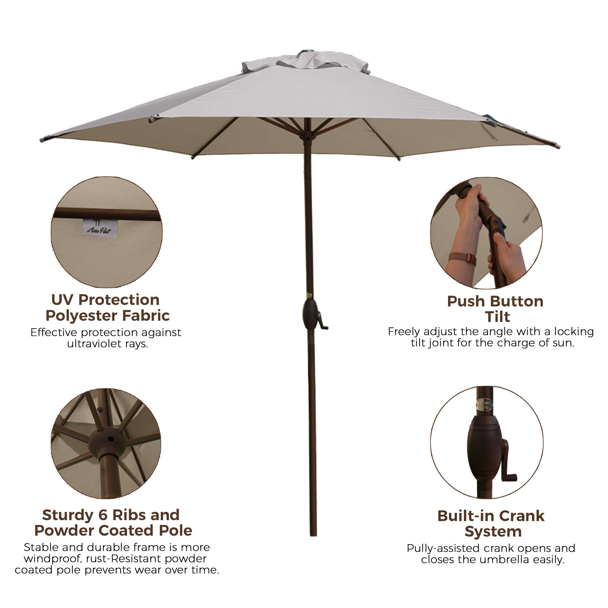 Abba Patio 9ft Patio Umbrella Outdoor Umbrella Patio Market Table Umbrella with Push Button Tilt and Crank for Garden, Lawn, Deck, Backyard & Pool, Beige