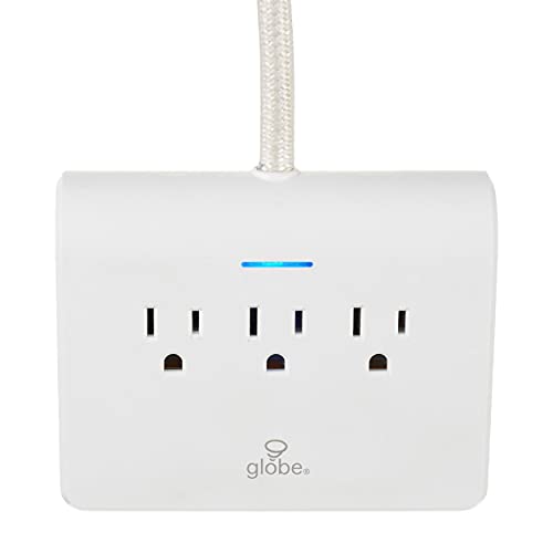 GLOBE Designer Series 3-Outlet USB Surge Protector Desktop Power Strip, 4x USB Ports, 3 Grounded Outlets, 6ft Fabric Power Cord, Reset Button, White Finish,78428