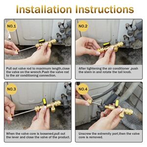 WADEO Valve Core Remover Installer Tool with Dual Size SAE 1/4 & 5/16 Port, 4 Valve Cores with Teflon Seal, Compatible with R22 R12 R407 R410 R404 R32 R600 A/C