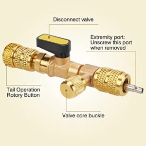 WADEO Valve Core Remover Installer Tool with Dual Size SAE 1/4 & 5/16 Port, 4 Valve Cores with Teflon Seal, Compatible with R22 R12 R407 R410 R404 R32 R600 A/C