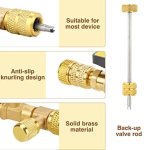 WADEO Valve Core Remover Installer Tool with Dual Size SAE 1/4 & 5/16 Port, 4 Valve Cores with Teflon Seal, Compatible with R22 R12 R407 R410 R404 R32 R600 A/C