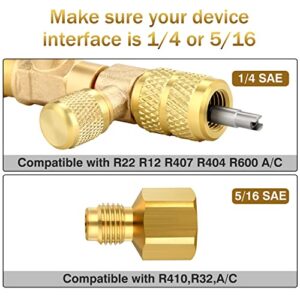 WADEO Valve Core Remover Installer Tool with Dual Size SAE 1/4 & 5/16 Port, 4 Valve Cores with Teflon Seal, Compatible with R22 R12 R407 R410 R404 R32 R600 A/C