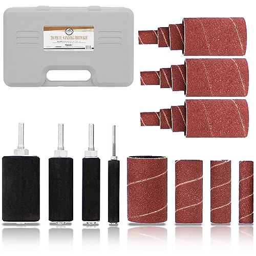 DCT 1/4 Inch Drive Drill Press Sanding Drum Kit - Rubber Sanding Drums (0.5-1.5 Inch) and Spindle Sander Sleeves, 20pc