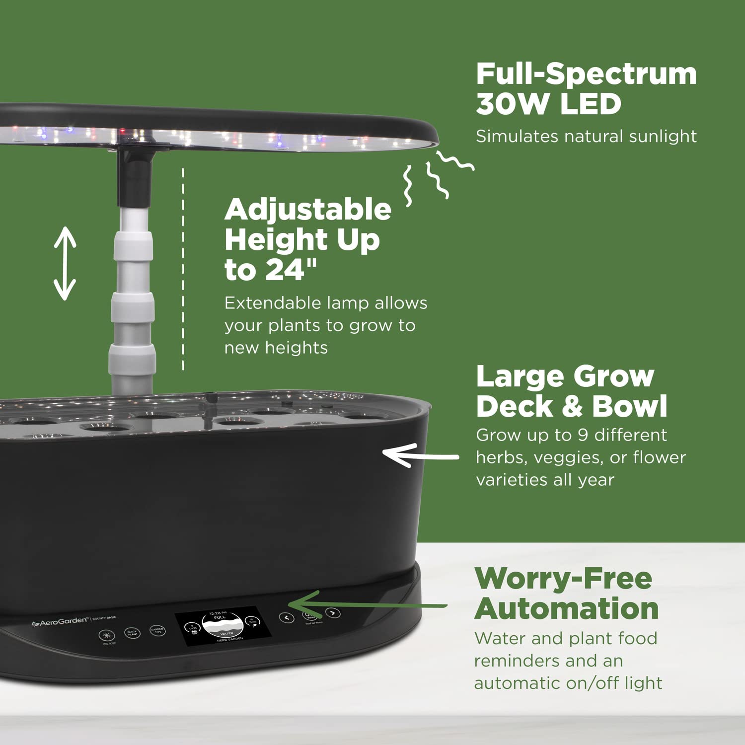 AeroGarden Bounty Basic - Indoor Garden with LED Grow Light, Black