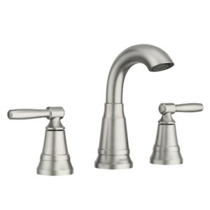 moen halle spot resist nickel widespread bathroom faucet with drain assembly, traditional bathroom sink faucet for 3-hole applications, 84972srn