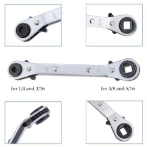 gohantee Refrigeration Ratchet Wrench 4 Different Sizes - 1/4 x 3/16 Square x 3/8 x 5/16 Square Air Conditioning Ratcheting Service Wrench