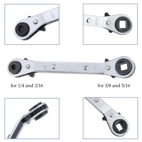 gohantee Refrigeration Ratchet Wrench 4 Different Sizes - 1/4 x 3/16 Square x 3/8 x 5/16 Square Air Conditioning Ratcheting Service Wrench