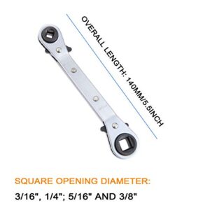 gohantee Refrigeration Ratchet Wrench 4 Different Sizes - 1/4 x 3/16 Square x 3/8 x 5/16 Square Air Conditioning Ratcheting Service Wrench