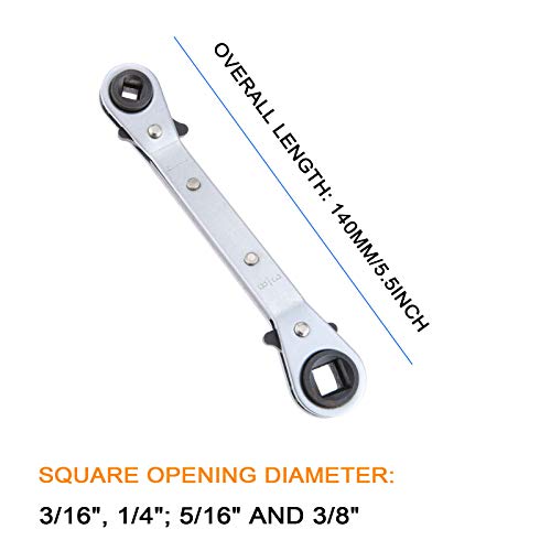 gohantee Refrigeration Ratchet Wrench 4 Different Sizes - 1/4 x 3/16 Square x 3/8 x 5/16 Square Air Conditioning Ratcheting Service Wrench