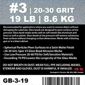 #3 Glass Beads - 19 lb or 8.6 kg - Blasting Abrasive Media (Very Coarse) 20-30 Mesh or Grit - Spec No 3 for Blast Cabinets Or Sand Blasting Guns - Large Beads for Peening and Finishing