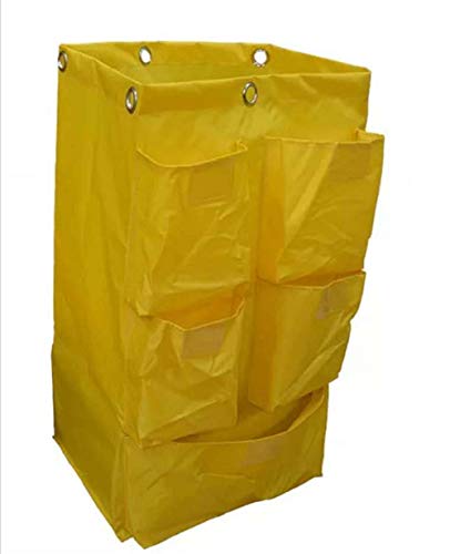 E-House Replacement Janitorial Cart Bag, Waterproof High Capacity Thickened Housekeeping Commercial Janitorial Cleaning Cart Bag, 16 x 11 x 27inches (Yellow with 5Pockets)