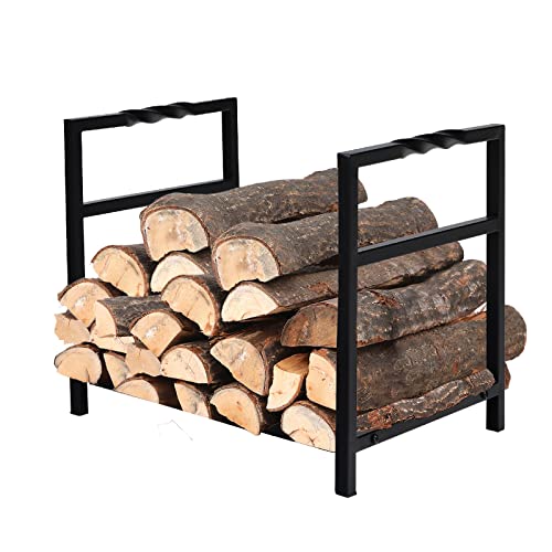 PHI VILLA 17 Inch Small Indoor/Outdoor Firewood Racks Bin Steel Log Carrier for Firewood Holder Wood Stove Accessories(Black)