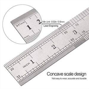 Elisel 3 PCS Stainless Steel Ruler Set with Inch and Metric Graduation, 12 Inch, 8 Inch and 6 Inch(Silvery)