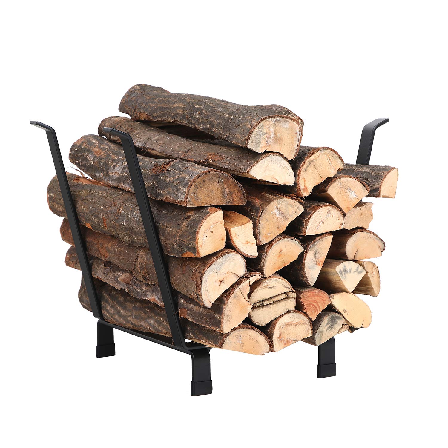 PHI VILLA 17 Inches Small Indoor/Outdoor Firewood Log Rack Log Hoop Bin Log Carrier for Firewood with Scrolls Fireplace Accessories,Decorative Black