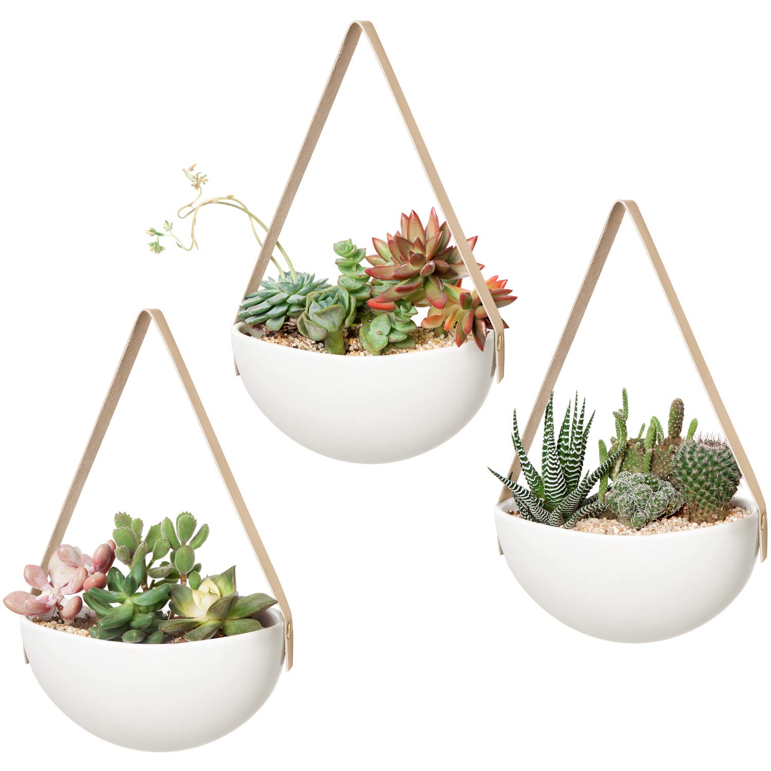 Mkono Wall Planter for Indoor Plants Ceramic Hanging Planter Holder Flower Pots for Succulent Air Plant Cactus Faux Plants Bathroom Living Room Office Porch Decor Set of 3 (Plant Not Included)