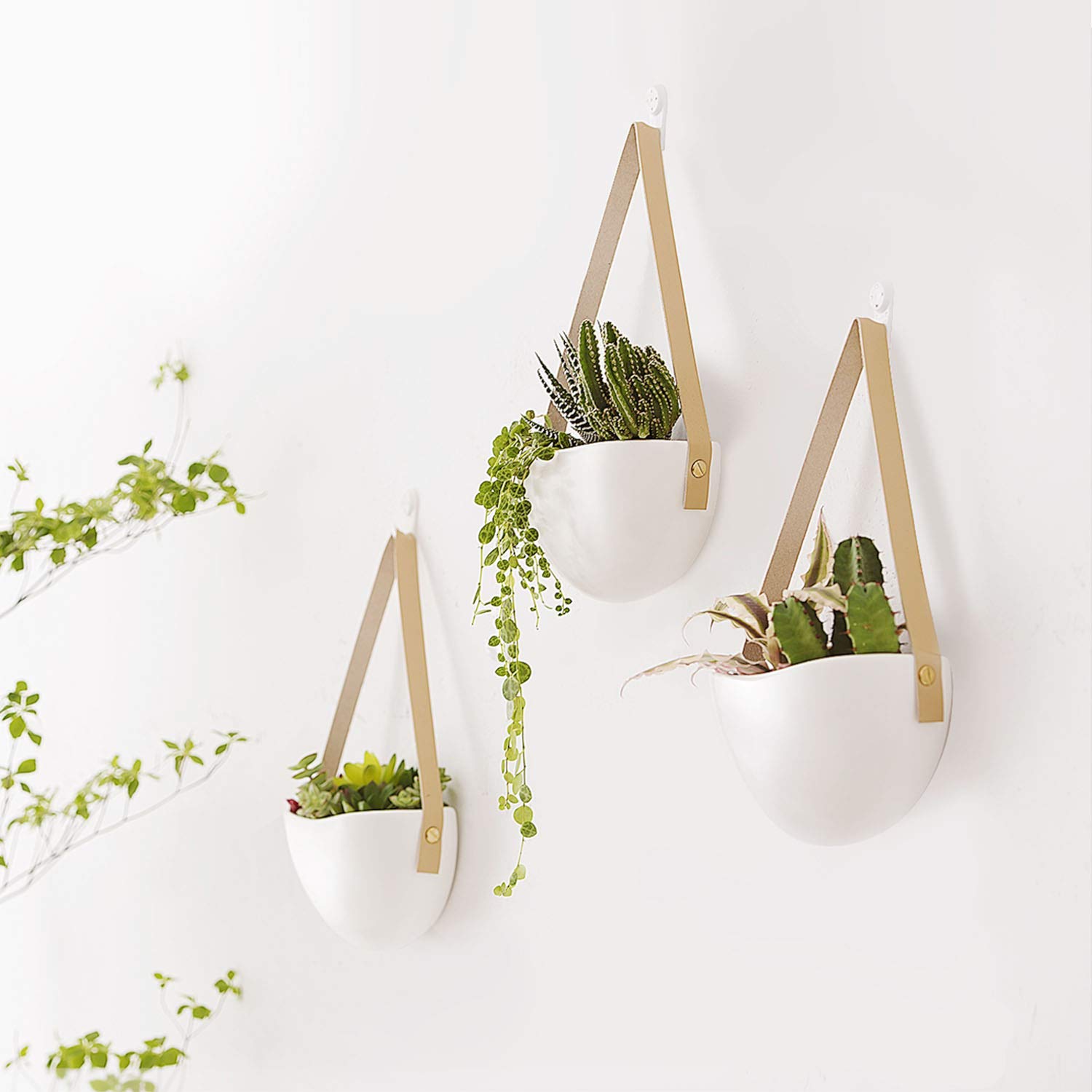 Mkono Wall Planter for Indoor Plants Ceramic Hanging Planter Holder Flower Pots for Succulent Air Plant Cactus Faux Plants Bathroom Living Room Office Porch Decor Set of 3 (Plant Not Included)