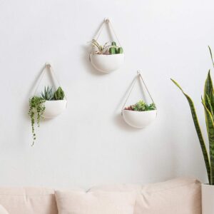 Mkono Wall Planter for Indoor Plants Ceramic Hanging Planter Holder Flower Pots for Succulent Air Plant Cactus Faux Plants Bathroom Living Room Office Porch Decor Set of 3 (Plant Not Included)