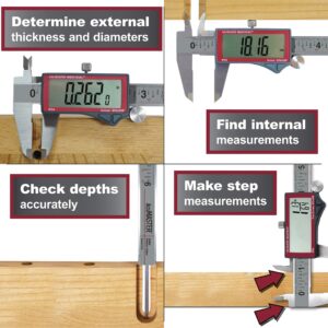 Calculated Industries 7410 AccuMASTER 6-Inch Digital Caliper, Fractional (1/64ths) + Inch + Metric with Largest Display Digits for Woodworkers | Stainless Steel | IP54 Splash/Dust Resistant | Auto-Off