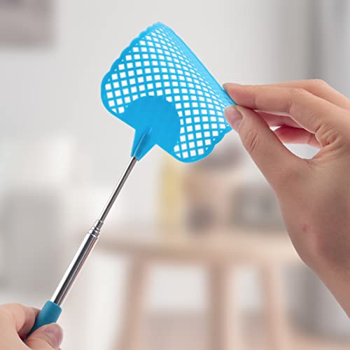 RMISODO 4 Pieces Plastic Fly Swatter Extendable Manual Swat Fly Tool with Stainless Steel Telescopic Handle, Random Color