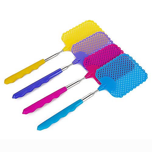 RMISODO 4 Pieces Plastic Fly Swatter Extendable Manual Swat Fly Tool with Stainless Steel Telescopic Handle, Random Color