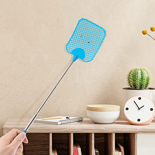 RMISODO 4 Pieces Plastic Fly Swatter Extendable Manual Swat Fly Tool with Stainless Steel Telescopic Handle, Random Color