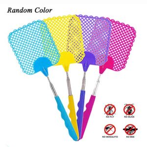 RMISODO 4 Pieces Plastic Fly Swatter Extendable Manual Swat Fly Tool with Stainless Steel Telescopic Handle, Random Color