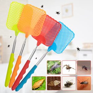 RMISODO 4 Pieces Plastic Fly Swatter Extendable Manual Swat Fly Tool with Stainless Steel Telescopic Handle, Random Color