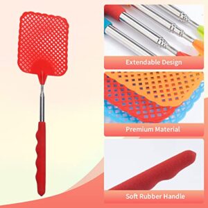 RMISODO 4 Pieces Plastic Fly Swatter Extendable Manual Swat Fly Tool with Stainless Steel Telescopic Handle, Random Color