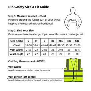 Dib Safety Vest Reflective ANSI Class 2, High Visibility Vest with Pockets and Zipper, Construction Work Vest Hi Vis Yellow L