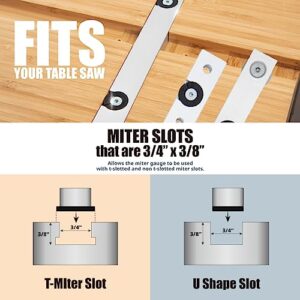 POWERTEC 71142 Universal Table Saw Miter Gauge Assembly/Miter Gauge with 27 Angle Stops