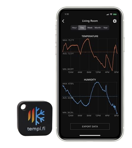 tempi.fi Mini Wireless Temperature and Humidity Sensor - Developed in The USA - 24/7 Data Logger with Alarm – Bluetooth Smart Thermometer and Hygrometer - Monitor Refrigerator Freezer Pets (T3)