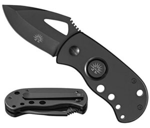 off-grid knives - fat boy blackout pocket tank manual folding utility knife - compact edc, razor sharp japanese aus8 steel, deep carry clip, safe button lock release (blackout)