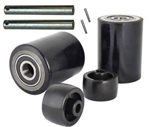 pallet jack/truck load wheels set with axles and entry exit roller 2.75" x 3.75" with bearings id 20mm poly tread black