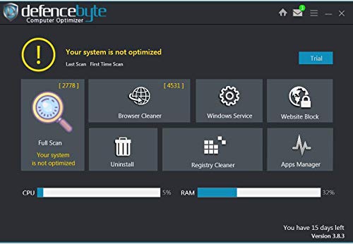 Defencebyte Computer Optimizer | Boost PC Speed | 1 Device | 1 Year Subscription | 2019 Ready | Activation code by Mail