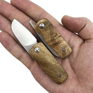 KUNSON Compact Keychain Folding Pocket Knife Mini EDC Knife, 440 High Carbon Stainless Steel Blade, Natural Shadow wood Handle, Perfect for Man and Woman Outdoors Survival Camping Daily Use