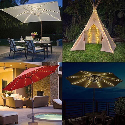 PULIVIA Patio Umbrella Lights Outdoor Strings Lights with 104 LEDs 8 Lighting Modes Remote Control, Battery Operated Waterproof Umbrella Lights 2022 Upgraded, Warm White Battery not Included