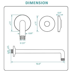 BESTILL 16 Inch L-Shaped Shower Head Extension Arm, Shower Arm and Flange Included, Matte Black