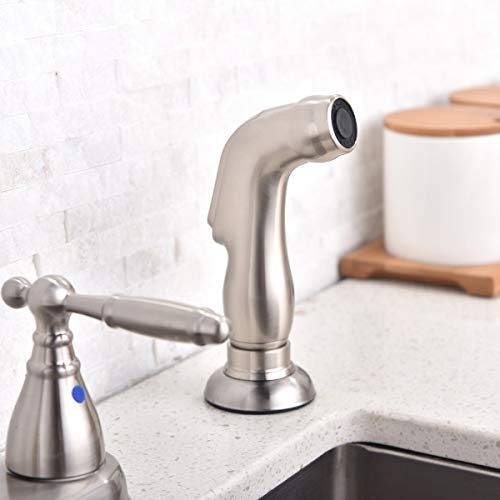 SHACO Stainless Steel Kitchen Faucet with Side Sprayer, Brushed Nickel Faucet for Kitchen Sinks 3 Hole or 4 Hole, 2 Handle High Arc RV Kitchen Faucet with Pull Out Sprayer