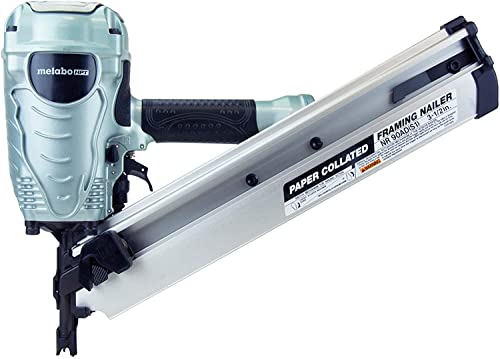 Metabo HPT NR90ADS1 Pneumatic Framing Nailer, 2" up to 3-1/2" Paper Collated Nails .113 - .148, Tool-less Depth Adjustment, 30 Degree Magazine, Selective Actuation Switch (Renewed)