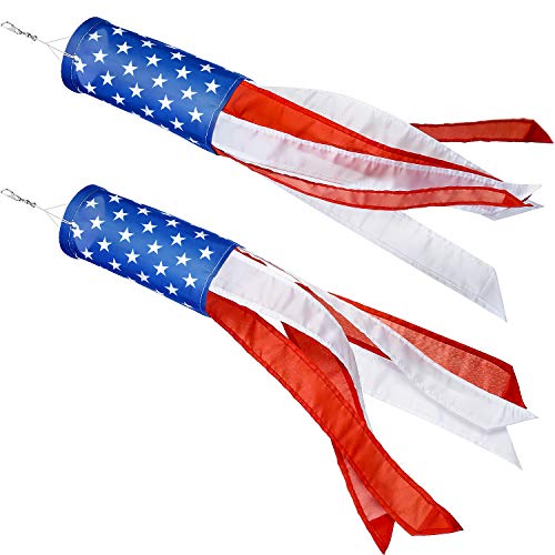 Boao 2 Pieces 24 Inch American Flag Windsock US Stars and Stripes Hanging Decoration Windsock Waterproof Material for 4th of July Patriotic Day Outdoor Hangings