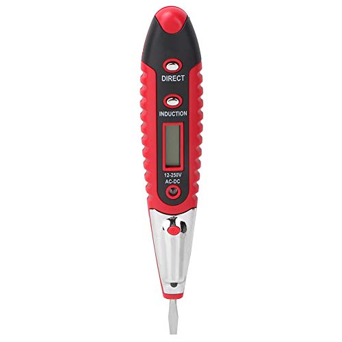 Digital Test Pencil VD700 AC/DC 12-250V Electrical Test Pencil Detector Voltage Detector Circuit Tester Multifunction LED Display with Night Eye Lamp(Red)