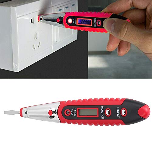 Digital Test Pencil VD700 AC/DC 12-250V Electrical Test Pencil Detector Voltage Detector Circuit Tester Multifunction LED Display with Night Eye Lamp(Red)